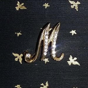 Vintage | Jewelry | Vintage Gold Letter M Pin W Crystals | Poshmark